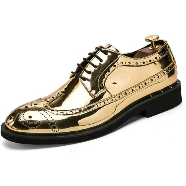 商品名Battle Men Men's Patent Oxford Lace Up Brogue Wingtips Solid Color Casual Round Toe Outdoor Shoes Flats Lightweight F...