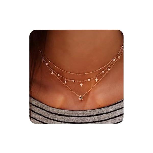 商品名Anglacesmade Bohemia Layered Choker Necklace Star Necklace Crystal Choker Diamond Star Charm Pendant Necklace Multi-l...