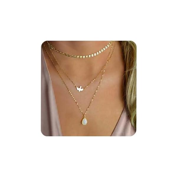 商品名Anglacesmade ボヘミア レイヤードチョーカーネックレス ディスクチョーカー 鳩ネックレス ジェムストーンネックレス ピジョンジェムチャームペンダントネックレス ピースジュエリー 女性と女の子用, 1 Count (Pack...