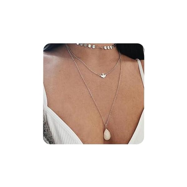 商品名Anglacesmade ボヘミア レイヤードチョーカーネックレス ディスクチョーカー 鳩ネックレス ジェムストーンネックレス ピジョンジェムチャームペンダントネックレス ピースジュエリー 女性と女の子用, One Size (Pac...