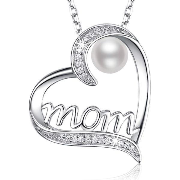 商品名: Dorella Mom ネックレス お母さん用 925スターリングシルバー ラブハートペンダント 誕生石付き ジュエリー 母 妻 誕生日プレゼント 記念日ジュエリー 女性用, パール, キュービックジルコニア Dorella Ju...