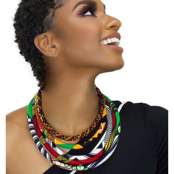 商品名Queen Africa Print Bib Necklace | Africa Print Bib Necklace | African Necklace | Red, Yellow, Green Black Necklace | ...