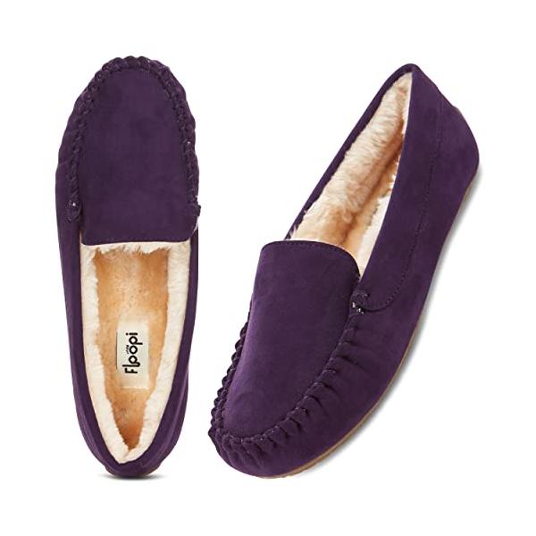 商品名: Floopi レディース US サイズ: 7 カラー: パープル Floopi Women Slippers Moccasins, Soft Faux Fur Lining with Cozy Memory Foam, Ladie...