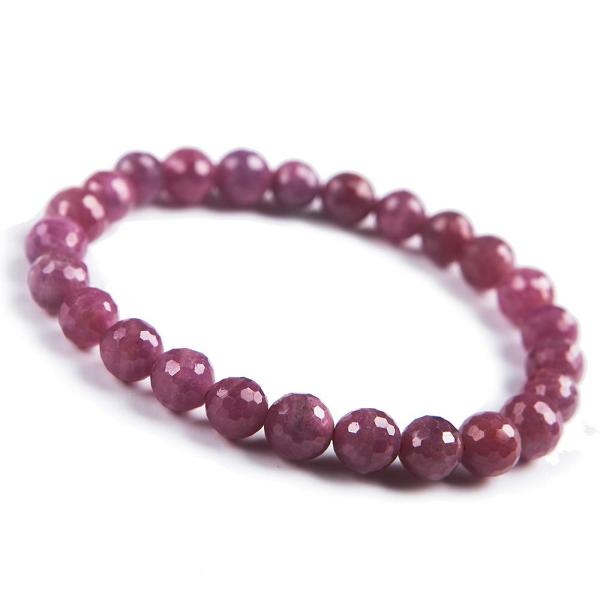商品名: レッド 天然ルビー 宝石 クリスタル ストレッチ 面 ラウンド ビーズ ブレスレット 7mm Stone-Beads 7mm Red Natural Ruby Gemstone Crystal Faced Round Bead S...