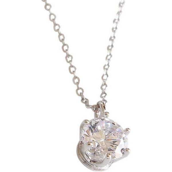 商品名ソリティア クリスタル ペンダント チョーカー ネックレス レディース ガールズ S925 スターリングシルバー 14K ホワイトゴールド メッキ クリア キュービックジルコニア ラウンド ダイヤモンド スワロフスキー エレメント プ...