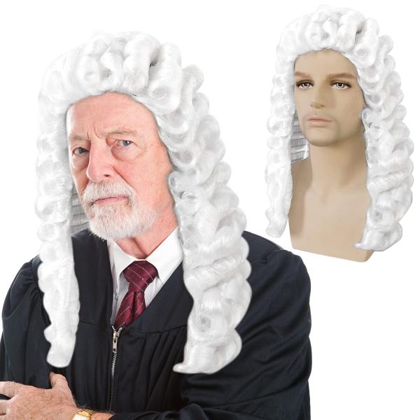 商品名:  Anogol Free Hair Cap+ White Judge Wig Men Barristers Wig founding father costume Colonial Wig for Men Powdered Wig...