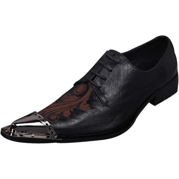 商品名Rui Landed Oxford for Men Formal Shoes Lace Up Style Genuine Leather Exquisite Hand-Painted Printing Metallic Toe (Co...