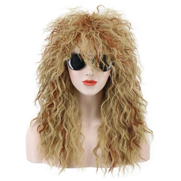 商品名:  karlery Men Women Long Curly Orange Mix Blonde 70s Heavy Metal Rocker Mullet Wig 80s Costume Anime Wigブランド: karler...
