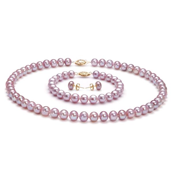 商品名: ラベンダー 7-8mm AA品質 淡水金張り 養殖真珠セット 女性用 Lavender 7-8mm AA Quality Freshwater Gold filled Cultured Pearl Set For Women-16...