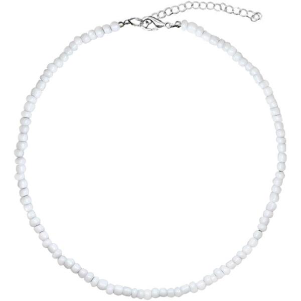 商品名7th Moon プカシェルネックレス ハワイアンホワイトターコイズビーズチョーカー ビーチネックレス レディース ガールズ シルバーQiuseadu Puka Shell Necklace Hawaiian White Turquo...