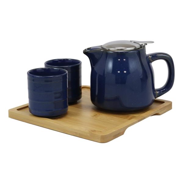 商品名: Ebros ギフトカラフルコンテンポラリーセラミックダブルウォール20液量オンスティーポット、マッチングマグ2個と竹アクセントサービングトレイ付きキッチンダイニングホーム装飾ノベルティティーティーポットセット Ebros Gift...