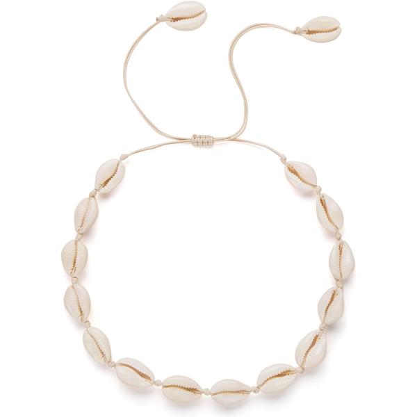 商品名Nackiy Handmade Sea Shell Necklace Choker For Women Summer Adjustable Natural Shell Collar Necklace (Beige Braided Ro...