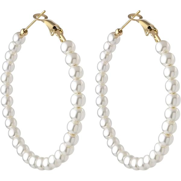 商品名パールフープピアス レディース ファッション ダングル 低刺激性 ドロップダングルピアス 女性へのギフト, クリスタル, 真珠Pearl Hoop Earrings for Women Fashion Dangle Hypoaller...