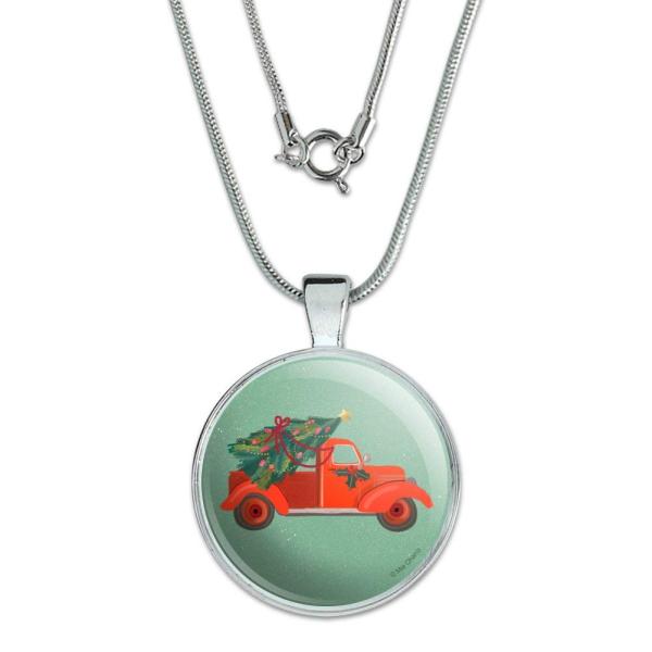 商品名:  GRAPHICS &amp; MORE Old Timey Christmas Red Truck and Tree 1" Pendant with Sterling Silver Plated Chainブランド: GRAPH...