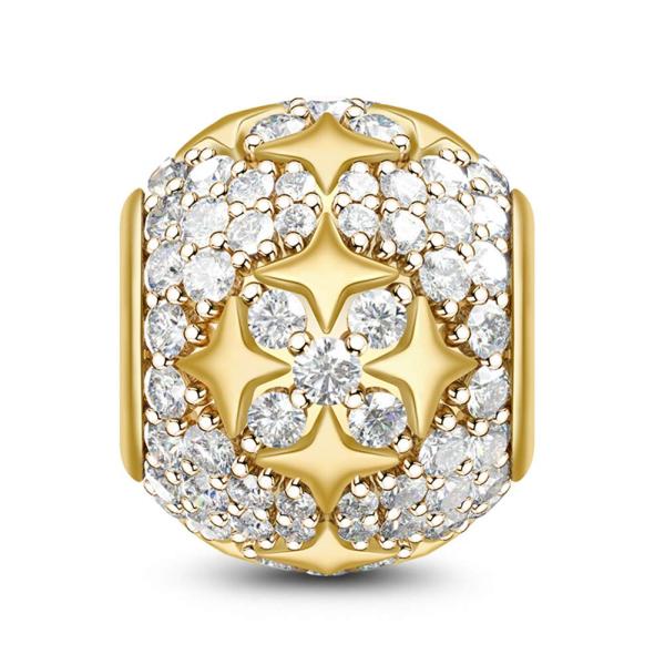 商品名: GNOCE 「シャイニングスター」ブレスレットチャーム スターリングシルバー 18Kゴールドメッキ ビーズチャーム キュービックジルコニア フィット ブレスレット/ネックレス ジュエリーギフト レディース メンズ, シルバー, キ...