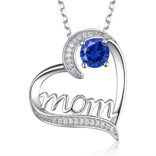 商品名お母さんへの誕生日ギフト 10月誕生石 ピンクトルマリン パールネックレス 妻ジュエリー ラブハートペンダントネックレス 彼女 スターリングシルバー ガーネット ペリドット ブルーサファイア ジュエリー 女性用, ストーン, サファイ...