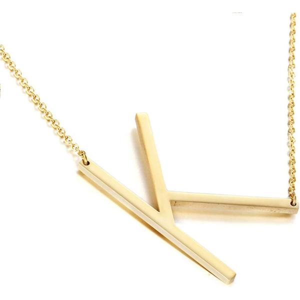 商品名Ovian Sideways Large Initial Necklace for Women 18K Gold Plated Stainless Steel Big Letter K Necklace Personalized Na...