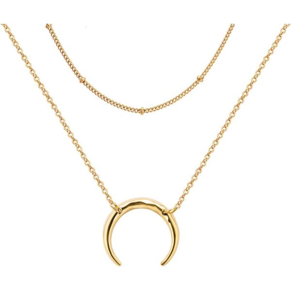 商品名[Estendly] 不安定に可dainなゴールドレイヤードバーネカルセムーンペンダントlariat yネックレス14kゴールドシンプルな女性のためのシンプルなネックレスEstendly Dainty Gold Layered Nec...