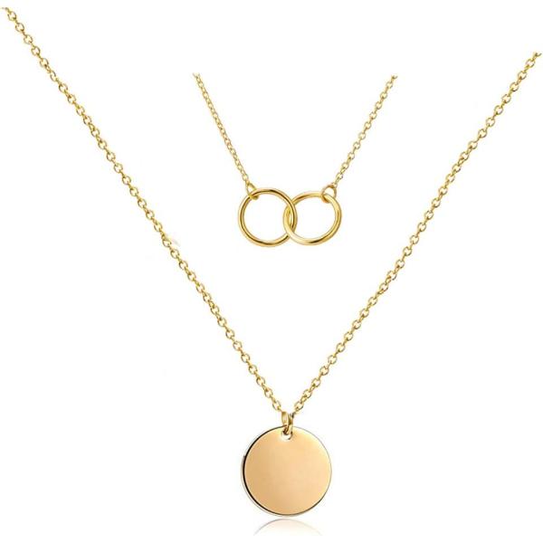商品名HUASAI Gold Double Layered Two Interlocking Infinity Circles Disc Necklace for Women (gold)ブランド：HUASAI商品サイズ：高さ：1 cm横幅...