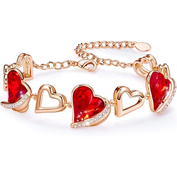 商品名CDE ラブハートブレスレット 女性用 18Kローズゴールドメッキ リンクブレスレット クリスタル装飾 オーストリア産クリスマスジュエリーギフト 女性やガールフレンドに レッドCDE Bracelets for Women Red L...