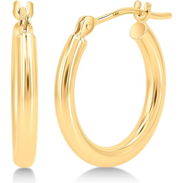 商品名KEZEF レデイーズ 高は、14Kイエローゴールド2ミリメートルX 16ミリメートルクリックしてトップチューブフープイヤリングをポリッシュ - ことにより、KEZEF 14K Real Gold Hoop Earrings for ...