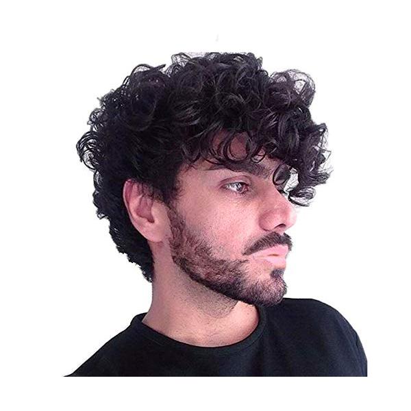 商品名:  Baruisi Short Curly Mens Black Wig Fluffy Synthetic Cosplay Halloween Hair Wig for Menブランド: Baruisi商品サイズ: 2 Piece ...