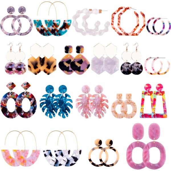 商品名Duufin 20組 アクリルピアス ステートメントイヤリング 樹脂ドロップダングル まだらアクリルフープイヤリング 多角形ボヘミアンイヤリング ファッションジュエリーイヤリング, アクリルDuufin Acrylic Stateme...