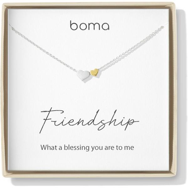 商品名Boma Jewelry Sentiments Collection フレンドシップ スターリングシルバー ハート2つ 14Kゴールドバーミエルネックレス 18インチ, 金属Boma Jewelry Sentiments Collec...