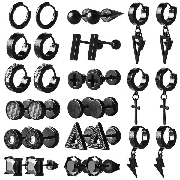 商品名: アクリルイヤリング レディース ガールズ フープイヤリング 樹脂ドロップ ダングルリーフイヤリング 多角形ボヘミアンファッションステートメントジュエリー 15 Pairs Earrings for Men Black Stud E...