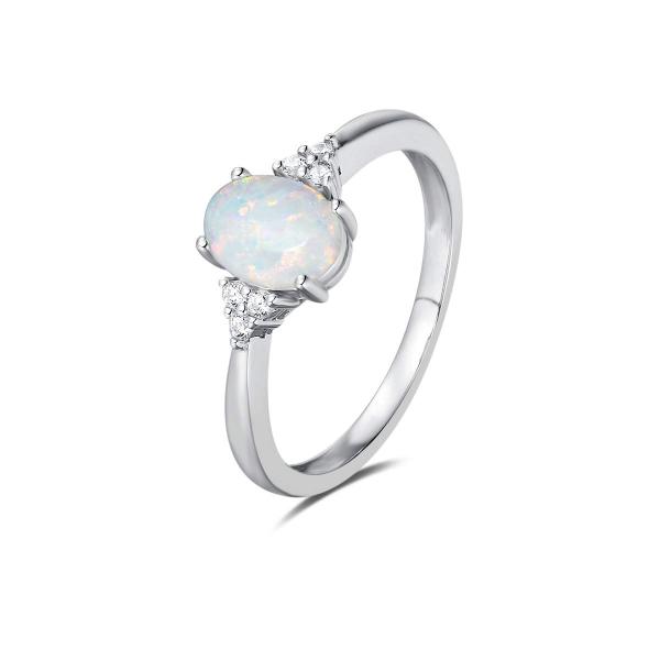 商品名:  FANCIME Created Opal Rings Sterling Silver 4-prong Halo White Opal Cubic Zirconia Engagement Wedding Ring October ...