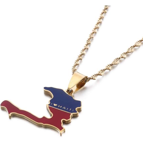 商品名エナメル ハイチ共和国 地図 ペンダント ネックレス チェーン ポート-AU-プリンスマップジュエリーEnamel The Republic of Haiti Map Pendant Necklace Chain Port-AU-Pr...