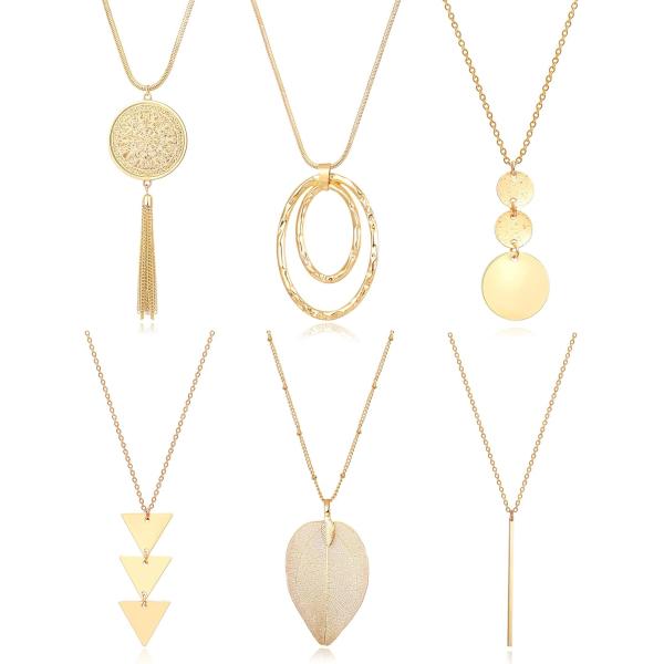 商品名Fesciory ロングペンダントネックレス レディース ゴールドバー サークルリーフ 三角形タッセル Yネックレスセット 女の子用 ゴールドFesciory 6 PCS Long Pendant Necklace for Women...