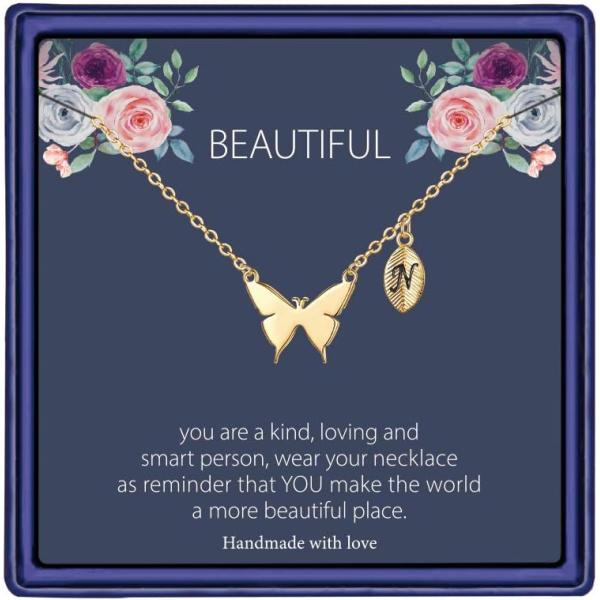 商品名MONOOC バタフライネックレス レディース ガールズ 14Kリアルゴールドメッキ 華奢なバタフライペンダントネックレス イニシャルネックレス かわいい ミニマリスト バタフライジュエリー ギフト ティーンガール用, 金属MONOO...