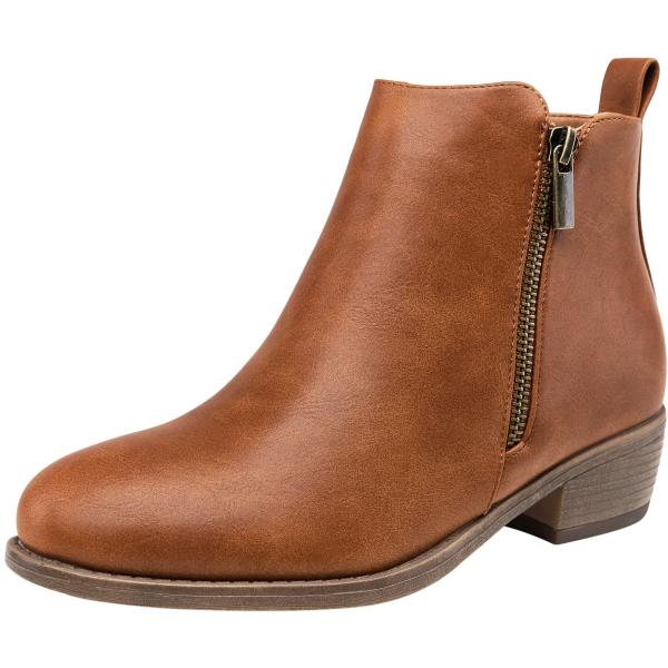 商品名: Jeossy レディース アンクルブーツ 厚手ヒール ローヒールブーツ 女性用, アンクルブーティ-905-イエローブラウン, 24 Jeossy Women's Ankle Boots Fashion Low Heel Yell...