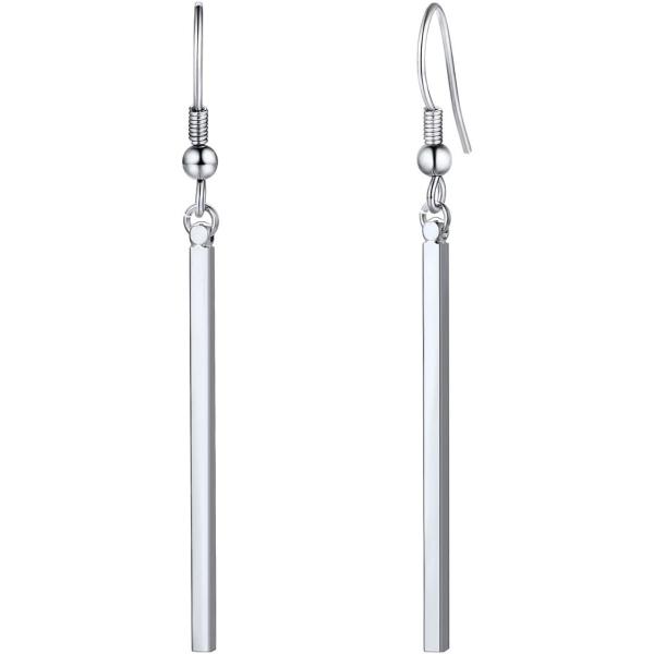 商品名Vertical Bar Dangle Earrings for Women Hypoallergenic Piercing Simple Copper Jewelry White Gold Plated Long Square Ge...