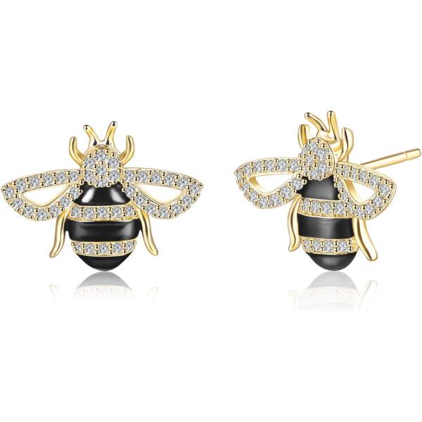 商品名LAZLUVU Bee Earrings for Women 14K Gold Studs Earrings Cubic Zirconia Earrings Cute Bumble Bee Earrings Honey Bee gif...