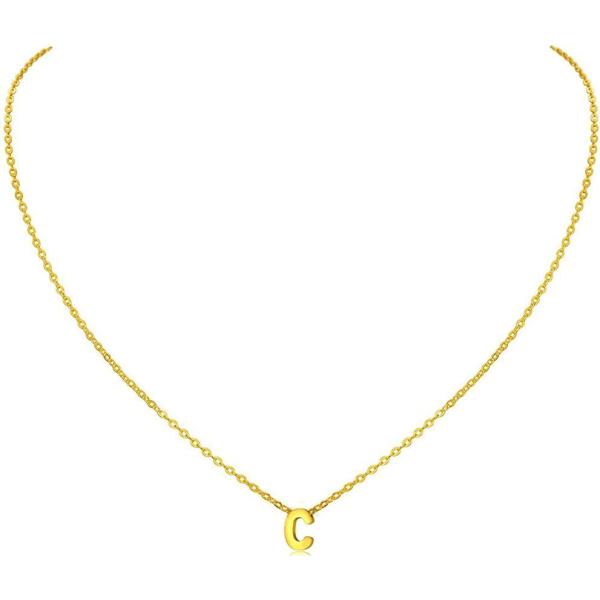 商品名小さなイニシャルネックレス 18Kゴールドメッキ ステンレススチール 小さな文字ネックレス パーソナライズ モノグラム ネームネックレス レディース ガールズ, 金属Small Initial Necklace 18K Gold Pl...