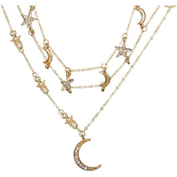商品名Anglacesmade Bohemia Layered Choker Necklace Star and Moon Necklace Crescent Moon Pendant Necklace Crystal Star Choke...