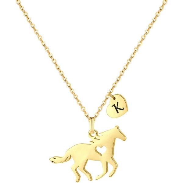 商品名MONOOC 馬のギフト 女の子用 ステンレススチール ホースネックレス 上品な馬ペンダント ハート 26 イニシャルネックレス 馬ジュエリー ガールズ 馬 ギフト 女の子 女性 馬 愛好家 キッズジュエリー, ステンレス鋼MONOO...
