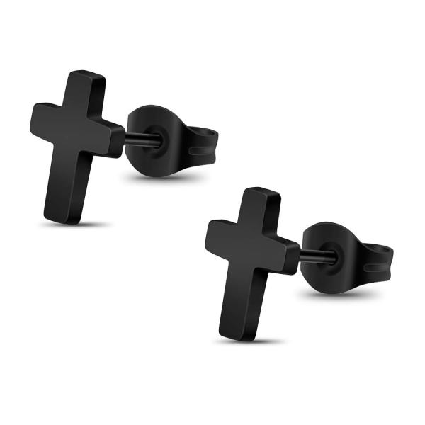商品名: ゴシックバイカー ユニセックス スタッドピアス ピアス ジュエリー ステンレススチール クロスイヤリング ブラック Stainless Steel Cross Earrings Piercing Studs Earrings fo...