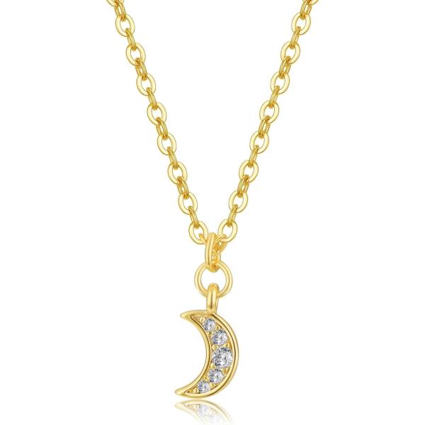商品名DELLA MODA Muslim | Islam | Tiny Paved Crescent Moon Pendant Necklace | 16 Inch | 18k Gold Plated Hypoallergenic Isla...