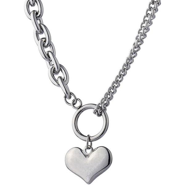 商品名YERTTER ボーホー シルバー Oリング パンク 南京錠 ハートチェーン チョーカー ネックレス ペンダント チェーン 夏 ビーチ ペンダント ファッション ジュエリー チェーン ヘビーゴシック グランジチェーン 女性と女の子用Y...