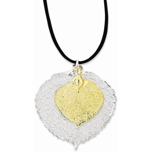 商品名シルバー/24KゴールドディップダブルアスペンリーフネックレスSilver/24k Gold Dipped Double Aspen Leaf Necklaceブランド：Jewels By Lux商品サイズ：高さ：2.5 cm横幅：2...