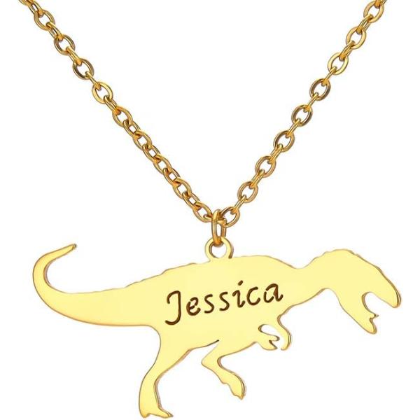 商品名PANGRUI Personalized Name Necklace, Gold Plated Stainless Steel Customized Name Dinosaur Pendant Necklace for Womensブ...