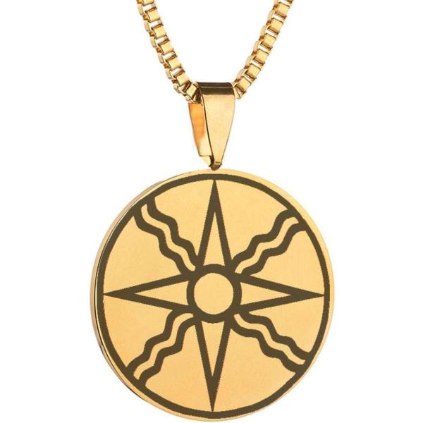 商品名Dacai シャマッシュシンボル ステンレススチール アッシリアメソポタミアン 太陽神ペンダントネックレス, 金属Dacai Gold Plated Seal of Shamash Symbol Stainless Steel Ass...