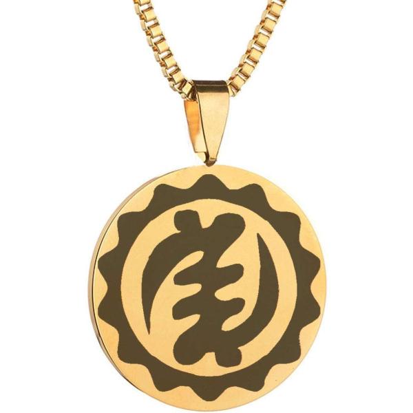 商品名Adinkra Symbols Gold Plated Nyame Ye Ohene Symbol of Majesty and Supremacy of God Stainless Steel Pendant Necklaceブラン...