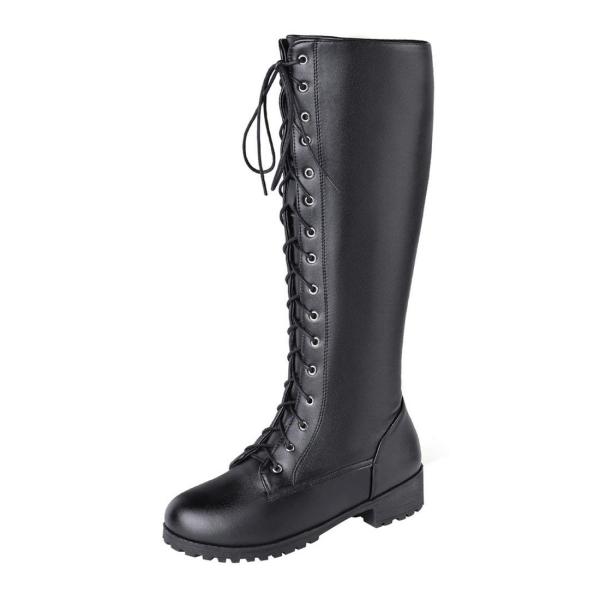 商品名:  LUXMAX Women Lace Up Knee High Combat Boots Low Chunky Heel Knee Length Boots Closed Toe Tie Up Boots Size 14 M US...