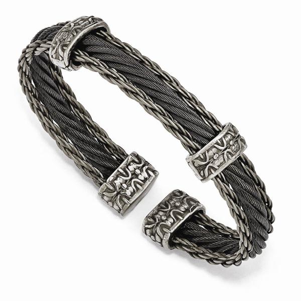 商品名: ソリッドチタンメンズブラックメモリーケーブルとブラックチタンメンズカフバングルブレスレット, 7 inch, 金属 Solid Titanium Men's Black Memory Cable and Black Titaniu...