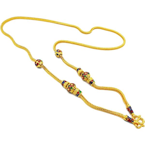 商品名arrawana77 Lai Thai Bead Enamel Sukhothai 22k 24k Thai Baht Yellow Gold Plated Filled Chain Necklace 24"" Thai Jewelr...