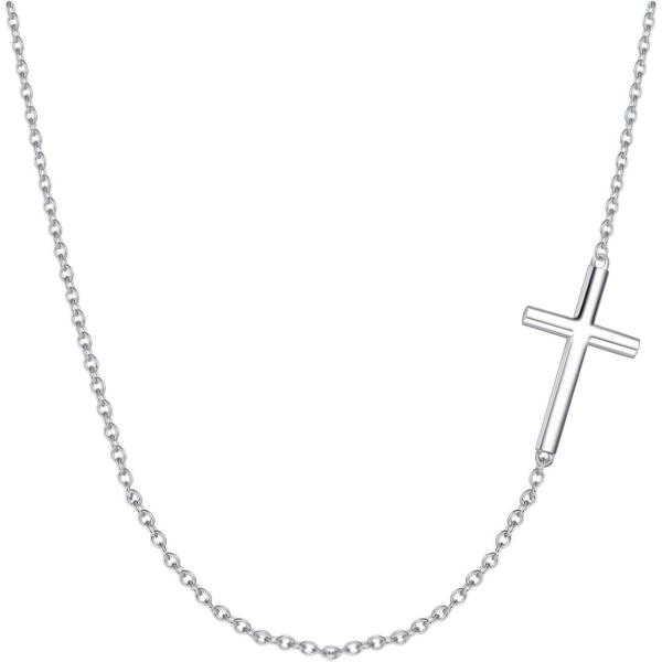 商品名FANCIME White Gold Plated 925 Sterling Silver High Polished Horizontal Plain Sideways Cross Crucifix Pendant Necklace...
